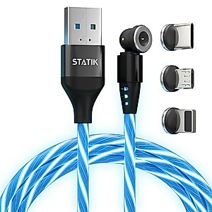 Statik GloBright 360 Magnetic Charging Cable, Light Up Charging Cable, Magnetic USB C Charging Cable, LED Charging Cable, Magnetic Charger Cable, Glowing Light Up Phone Charger Cord 6FT/2M