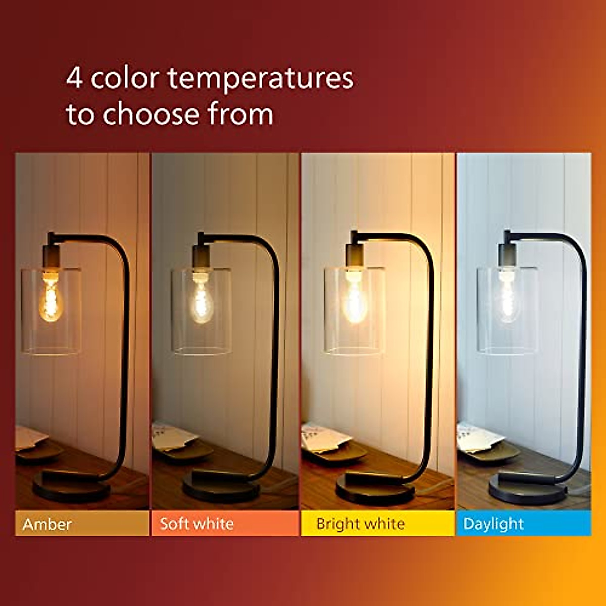 Philips LED Vintage Flicker-Free Amber Spiral ST19, Dimmable, Eye Comfort Technology, 300 Lumen, Amber (2000), 4.4W=40W, Title 20 Certified, E26 Base, 4PK (573963)