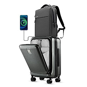 LUGGEX 20 Inch Carry on Luggage Set with Pocket Compartment - PC Hard Shell Suitcase Set with Backpack - Hassle-free Travel Luggage Airline Approved