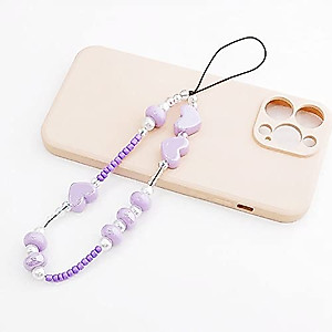 oAutoSjy Mobile Phone Chain Strap Pearl Heart Beads Phone Case Charm Chain Beaded Mobile Phone Lanyard Wrist Strap Anti-Lost Phone String Decor Rope Bracelet Keychain Charm for Women Girls Purple