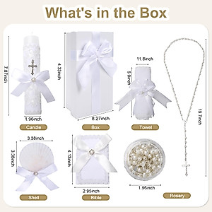 Baptism Candle Set for Boys and Girls,White 5 PCS Baptism Kit Catholic Candle,Baptism Towel,Shell,Rosary,Bible for Baptismal Christening First Communion Gift,Velas para Bautizo De Niño o Niña