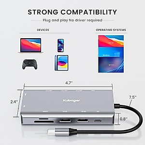 USB C Hub Dual HDMI, Kubager 11 in 1 USB C Hub with 2 HDMI 4K, VGA, 1000M Ethernet, 2 USB 3.1, USB-C 3.1, 100W PD,SD/TF Card Reader, Mic/Audio, Compatible for MacBook Dell HP Lenovo
