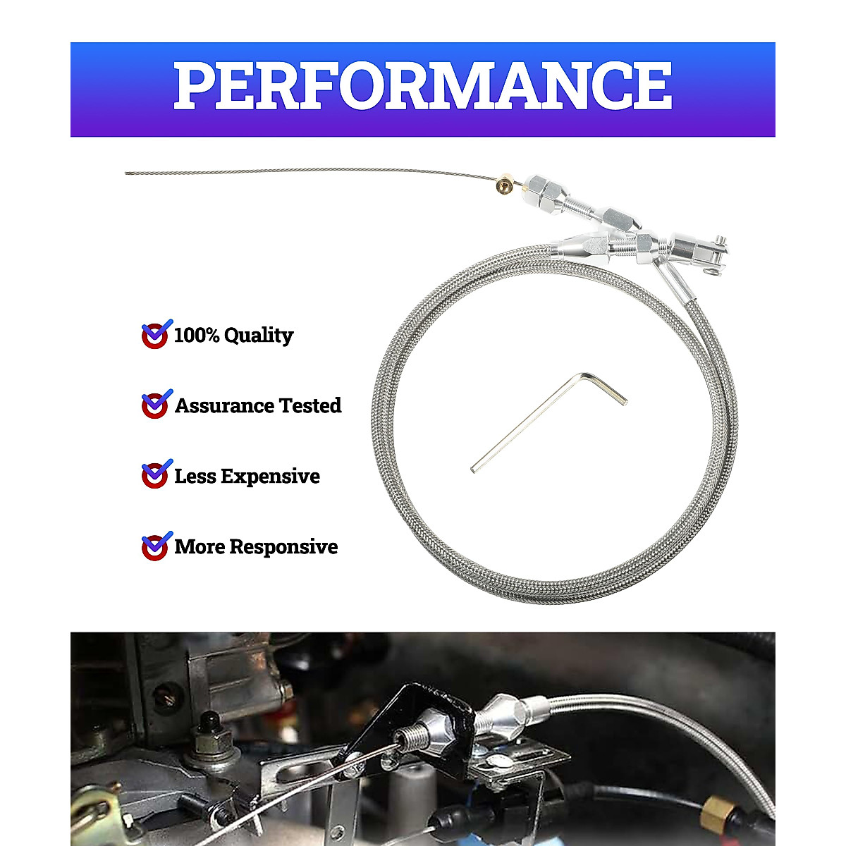 Zlirfy 36" Throttle Cable Kit,Car Braided Throttle Cable,LS Swap Steel Braided Throttle Cable Repair Kit,Car Accessories Universal Throttle Cable Compatible with 97-07 LS1 Engine 4.8L 5.3L 5.7L 6.0L