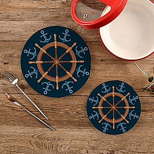 Wheel Ship Anchors Pot Holders for Kitchen Cotton Round Holder Set of 2 Heat Resistant Thread Weave Trivet Kitchen Hot Pads for Cooking Baking
