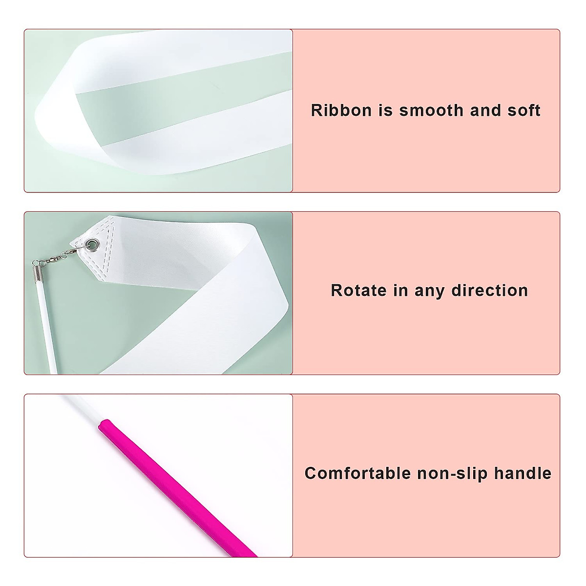 KINBOM 2pcs Dance Ribbons, 2m Kids Long Gymnastics Ribbon Twirling Ribbons Dancing Ribbon Streamers for Artistic Dance Training Party, with Ribbon Dancer Wand (White)