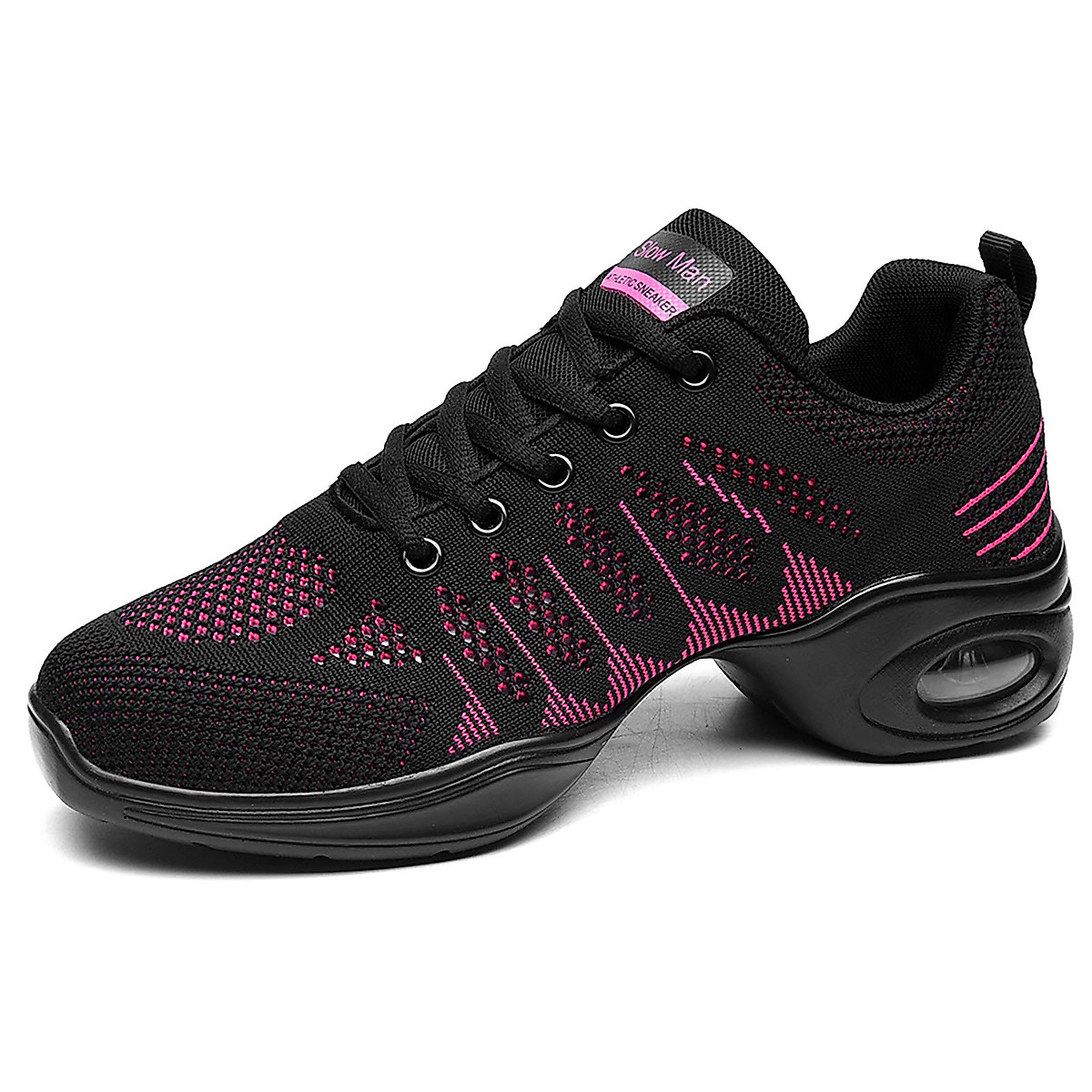 Women's Jazz Shoes Lace-up Sneakers - Breathable Air Cushion Lady Split Sole Athletic Walking Dance Shoes Platform Black&Pink,7