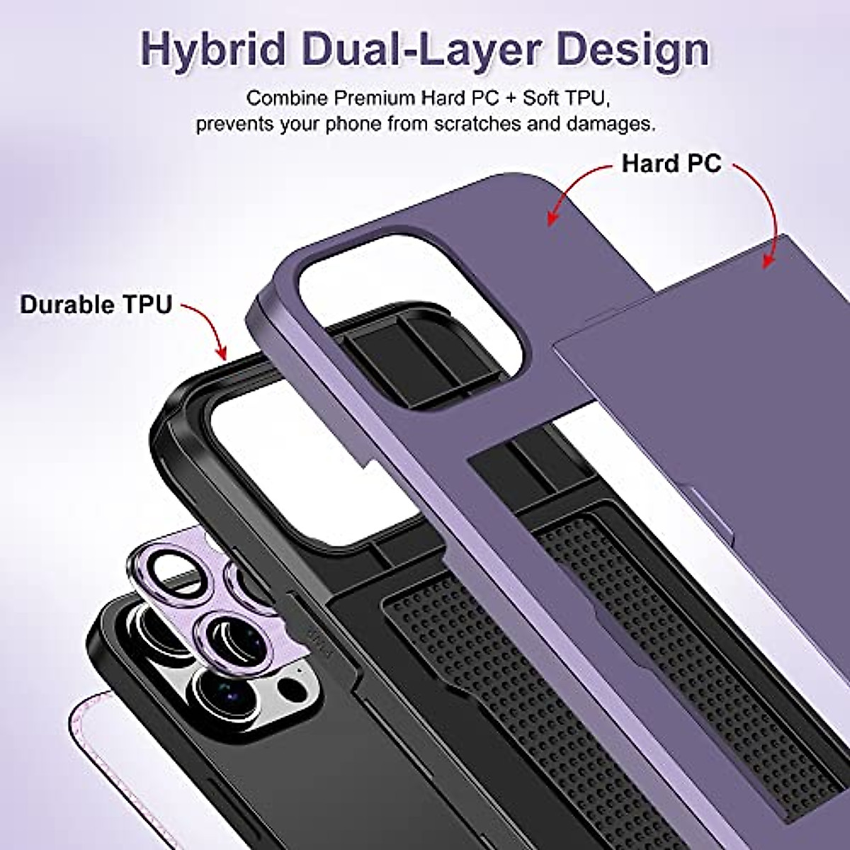 SAMONPOW 4-in-1 iPhone 14 Pro Max Case with Screen Protector & Camera Cover Full Body Hybrid iPhone 14 Pro Max Case Wallet Card Holder Shockproof Protective Case for iPhone 14 Pro Max for Women Men