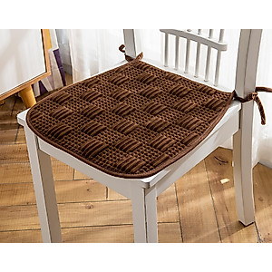 4 Pack Flannel Chair Cushion for Desk Chair Soft Plush Nonslip Seat Cushions Washable Kitchen Dining Chair Pads with Ties Office Car Sitting Chair Pads,18" x 18" (Brown)