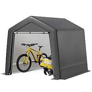 CuisinSmart Outdoor Portable Storage Shed, 6 x 6FT Storage Shed, Waterproof and Uv Resistant, Portable Storage Tents with Roll-Up Zipper Doors for Motorcycle, Bike, Gardening Tools, Grey