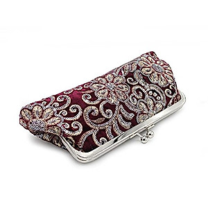 Kingluck The Evening Bags Women Clutch Bags embroidering Wedding Bridal Handbag Pearl Beaded Lace Rose Fashion Rhinestone Bags (red)