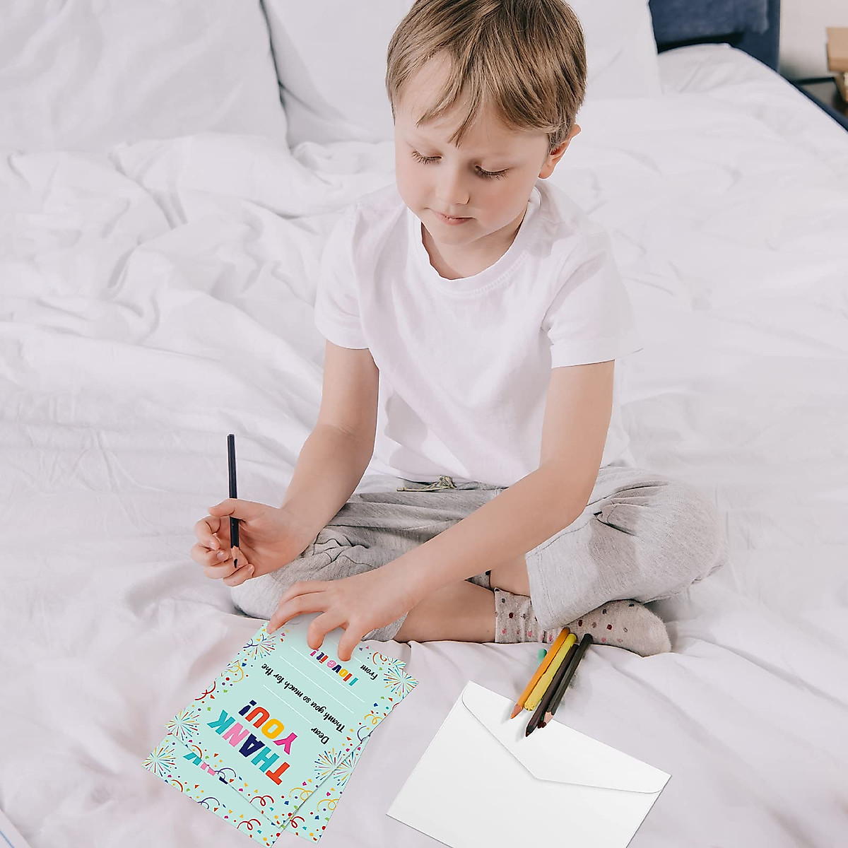 72 Pieces Kids Thank You Cards Fill in the Blank Thank You Notes with Envelopes Colorful Thanks Cards for Birthday Party(Confetti Style)