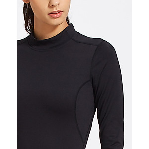 BALEAF Women's Thermal Shirts Long Sleeve Running Workout Shirts Mock Neck Winter Cold Weather Hiking Gear Fleece Lined Tops Black XS