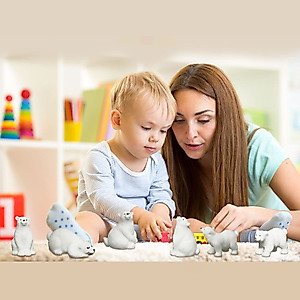 10 Pieces Polar Bear Figurines Toy Set Realistic Polar Bears Family Kit Arctic Bear Miniature Doll Animal 3D Model Educational Toys for Christmas Birthday Boys Girls Cake Decoration Home Craft Decor