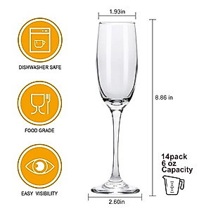 6oz Champagne Flute,Clear Champagne Glasses Set of 14,Elegant Stemmed Champagne Glasses Sparkling Wine Glasses for Birthday,Parties,Wedding