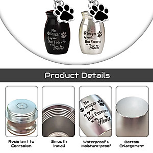 GCVOPTON 2 Pcs Pet Urns Keychain, Stainless Steel Cat Ashes Urn, Small Pet Urns for Dogs Ashes Keepsake, Pet Dog Cat Cremation Jewelry Pend Paw Print Memorial Urn with 2 Black Velvet Storage Bags