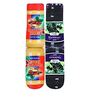 Benefeet Sox Mens Funny Crazy Socks Unisex Cool Funky 3D Print Food Patterned Calf Socks Boys Youth Novelty Athletic Tube Socks Peanut Butter and Jelly Socks, Peanut Butter and Jelly