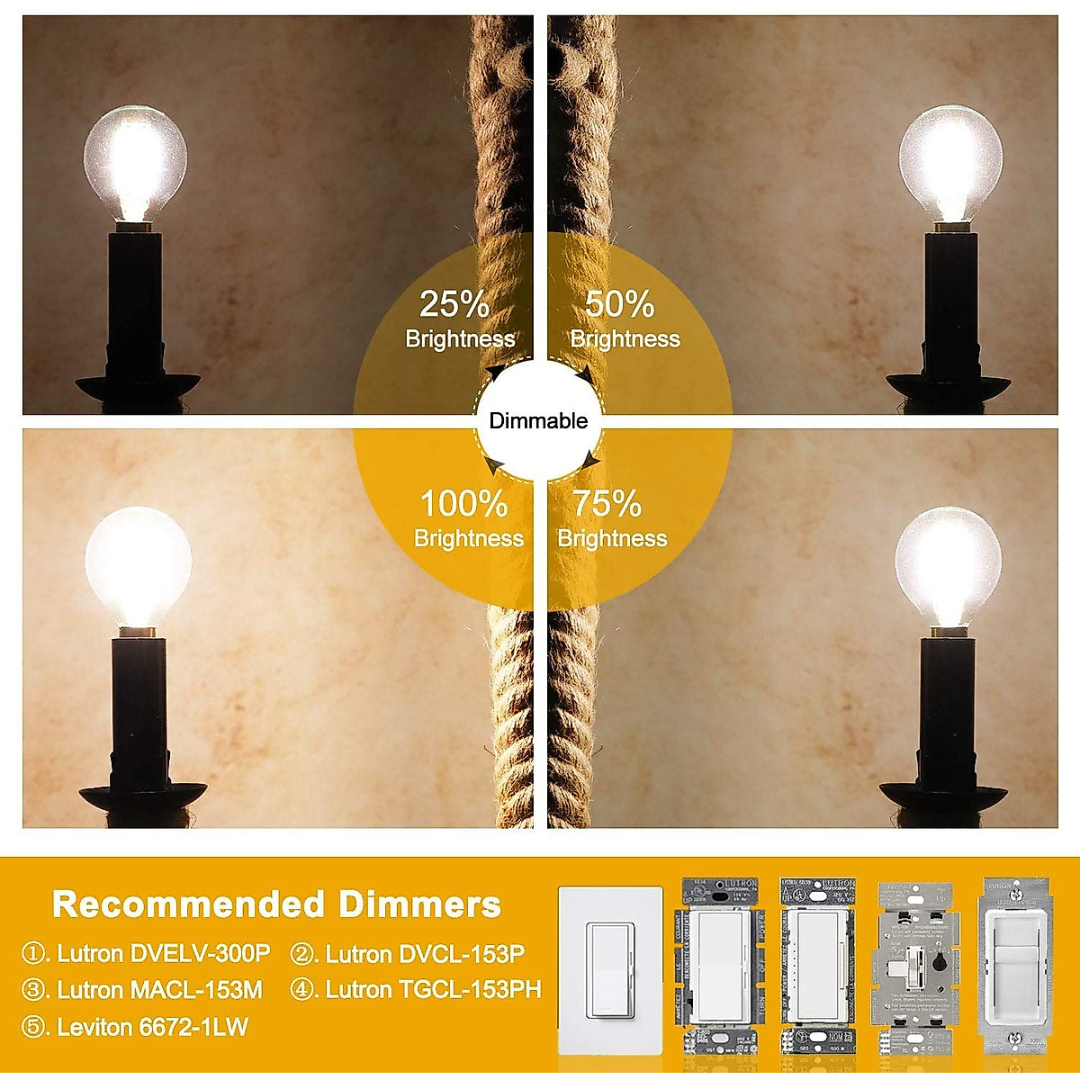 Leools e12 led Bulb dimmable g16.5 6W Equal 60 Watt 600lm AC120V e12 Candelabra Bulb for Chandeliers,Ceiling Fan,Vanity Soft White 3000K Globe e12 Light Bulb 6Pack