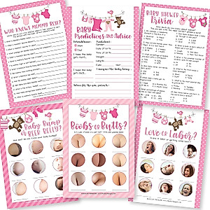 75 Pink Who Knows Mommy Best, Baby Prediction and Advice Cards etc, 25 True Or False, Word Scramble For Baby Shower Ideas - 8 Double Sided Cards Baby Shower Games Funny, Baby Shower Party Supplies