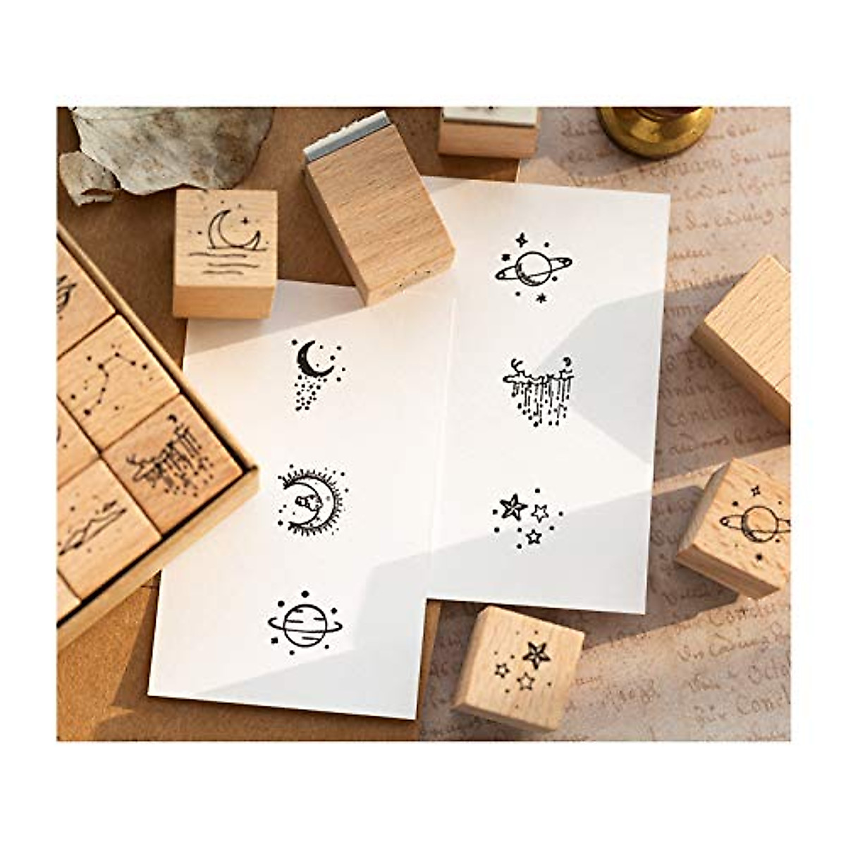 Cliocoo 16pcs Moon&Star Wood Rubber Stamp Set M-26 (1-Moon Star)