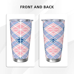 AYCZN Blue Pink Plaid 20 OZ Tumbler Stainless Steel Travel Coffee Mug, Vintage Check Insulated Water Bottle with Lid and 2 StrawsLeakproof Thermal Cup