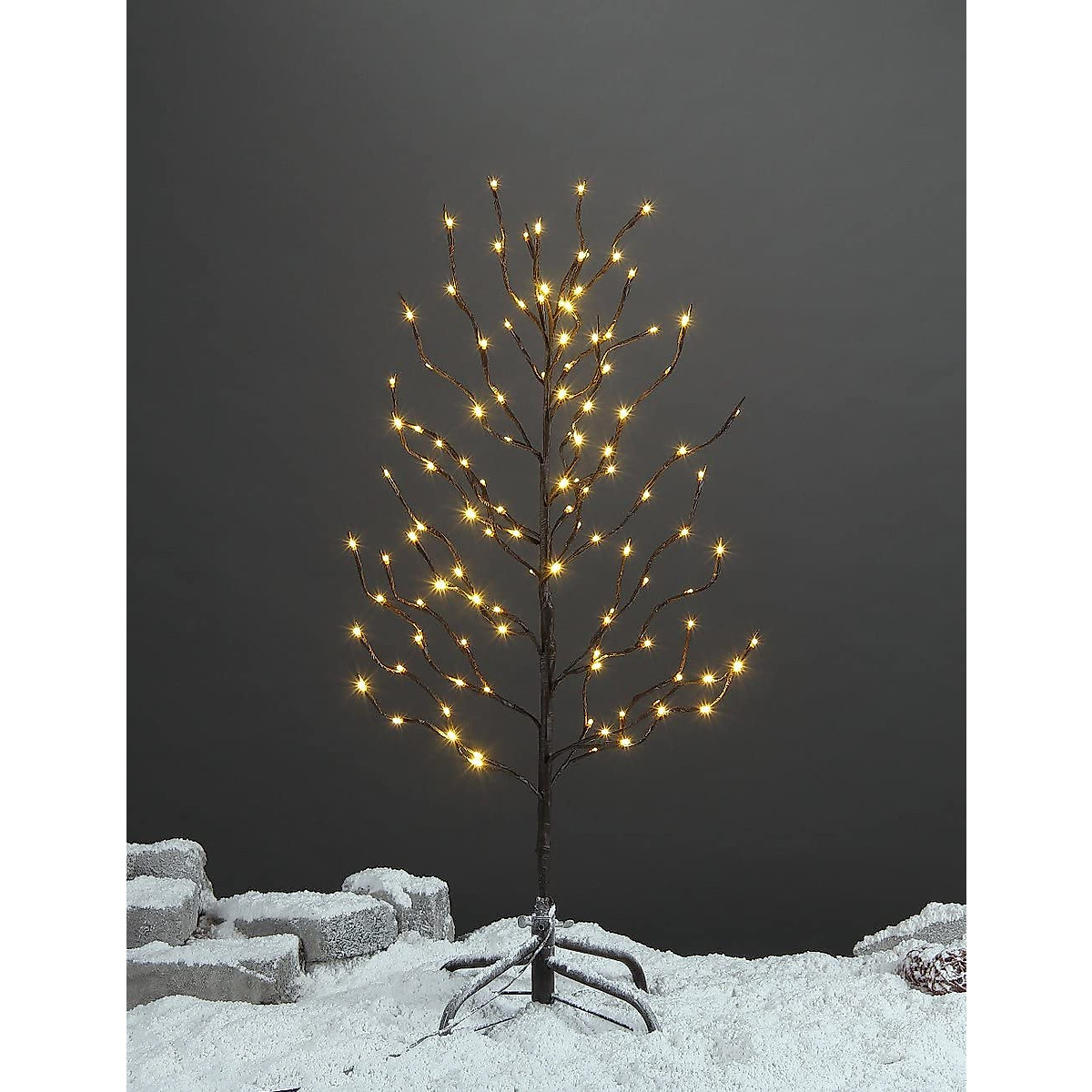 Lightshare Set of 3 Star Light Trees, Including 3 feet, 5 feet, and 6 feet, Warm White, Brown Branch