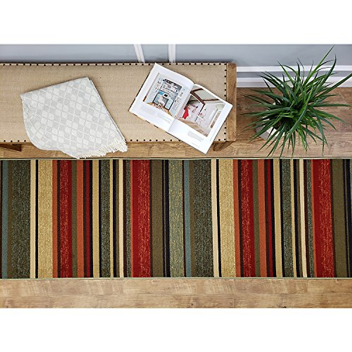 Rubber Backed Runner Rug, Runner 84 inch x 22 in (7 ft Runner), Multicolor Striped, Non Slip, Kitchen Rugs and Mats