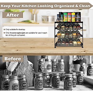 Artibear Spice Rack Organizer with Mesh Drawer for Kitchen Cabinet, 3-Tier Seasoning Storage Holder for Pantry Countertop, Matte Black (Jars Not Included)