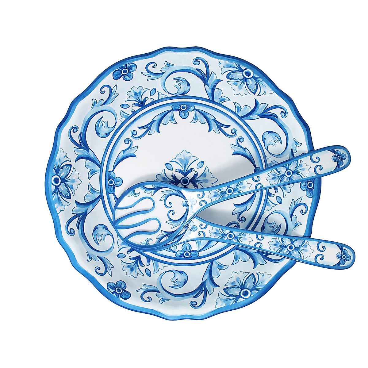 Le Cadeaux Melamine 13.75 Inch Salad Bowl and Servers Set, Mallorca