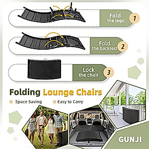 GUNJI Lounge Chairs for Outside 3 Pieces Patio Adjustable Chaise Lounge Outdoor Wicker Lounge Chairs Set of 2 with Table Folding Chaise Lounger for Poolside, Deck, Lawn (Blue)