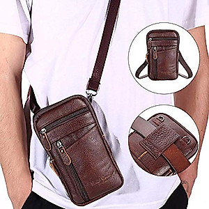 KRONDO Men's Leather Handbag Bag Small Crossbody Shoulder Bags Phone Wallet Satchel Pocket Camping Casual Daypack-Black