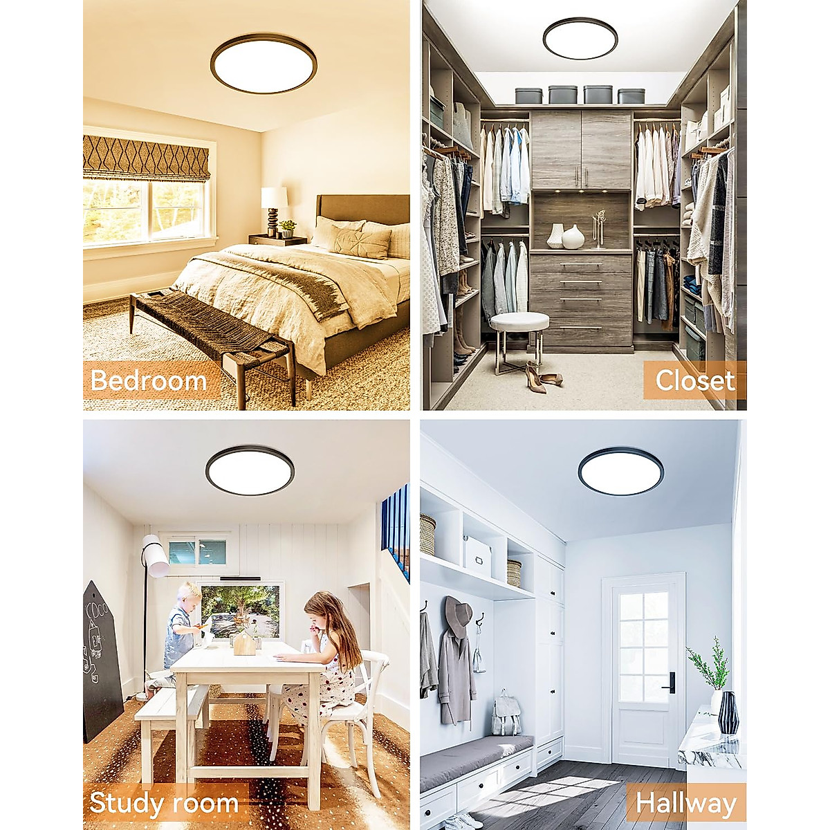 4PACK LED Flush Mount Ceiling Light Fixture Black, 9Inch 24Watt, 3000k/4500k/6000K LED Ceiling Light, Ultra Slim Flush Mount LED Ceiling Lamp for Bedroom, Living Room, Kitchen, Hallway,NOT-DIMMABLE