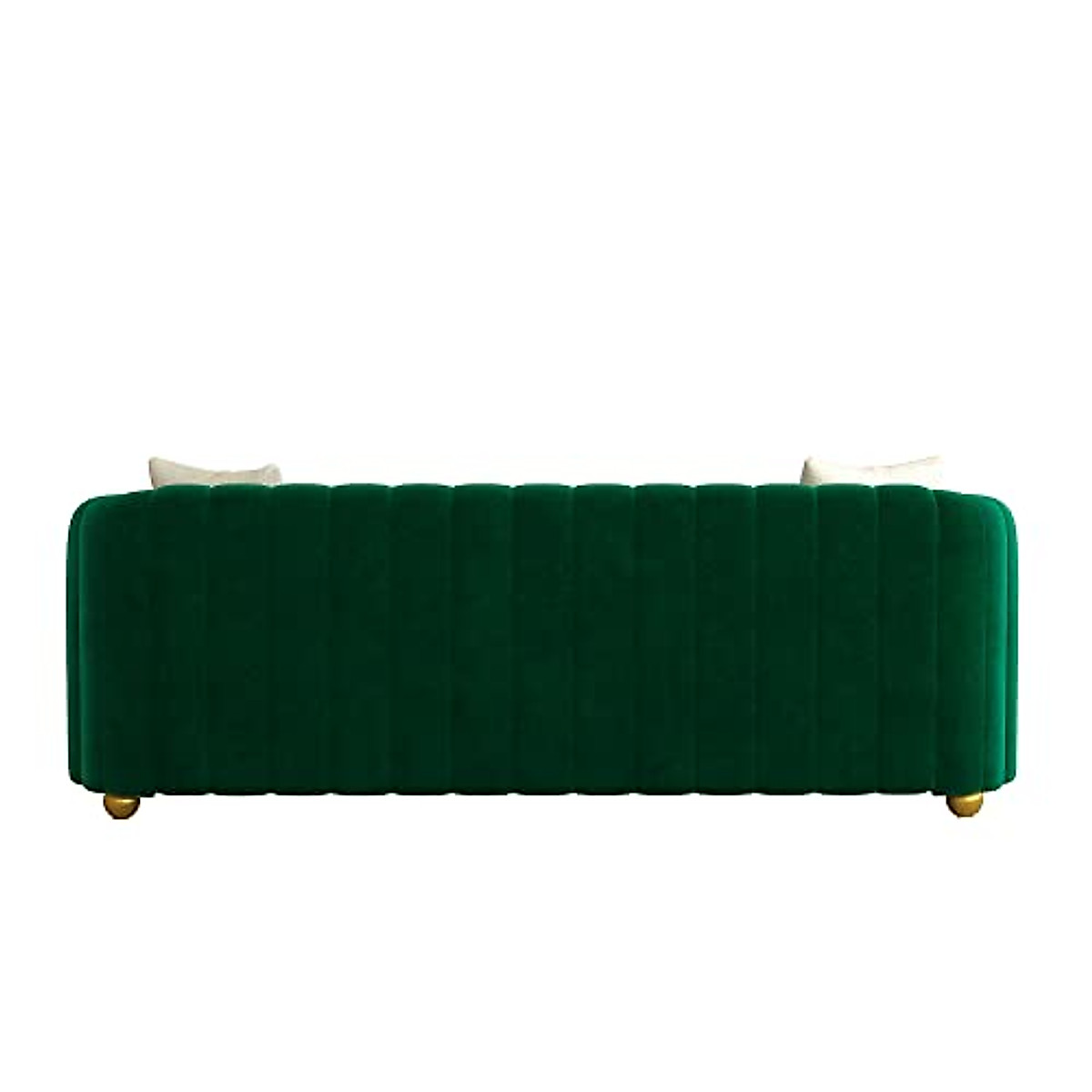 IQIAite 83'' Luxury Velvet Sofa Couch for 3 Person Fashion Couch with 2 Pillows, Metal Legs Solid Wood Frame Chesterfield Sofa Couch for Living Room/Hotel (Green)