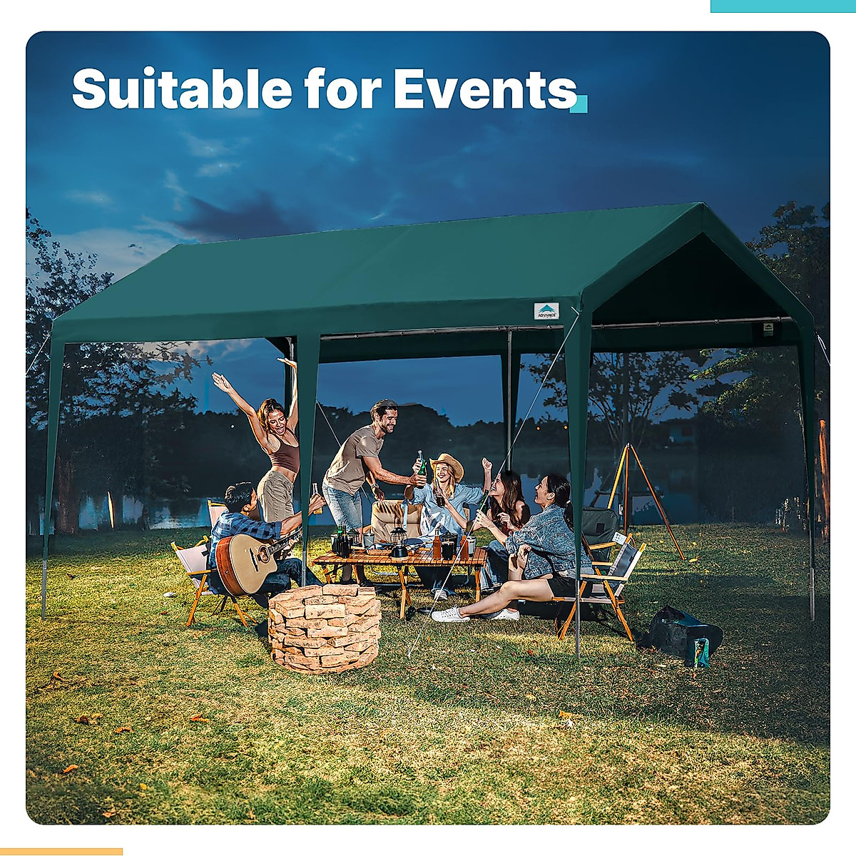 ADVANCE OUTDOOR 10x20 ft Carport with Adjustable Height from 9.5 ft to 11 ft, Heavy Duty Car Canopy Garage Party Tent Boat Shelter, Green