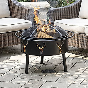 Blue Sky Outdoor Living WBFB29-MD 29” Round Barrel Wood Fire Pit with Steel Ring