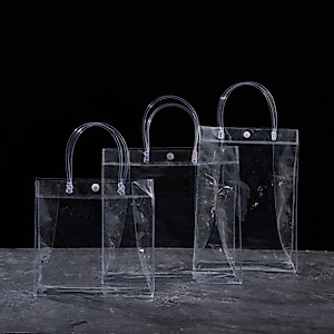 SHIPKEY 10 Pack 8”x3.1”x8” Clear Gift Bags, Square Transparent Gift Bags with Handles, Waterproof PVC Shopping Bags for Perfume, Bakery, Presents, Birthday Party Favor