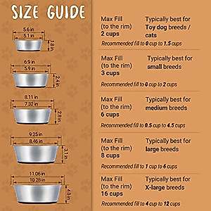 PEGGY11 Deep Stainless Steel Anti-Slip Dog Bowls, Set of 2, Each Holds Up to 3 Cups