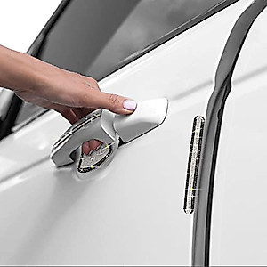 8PCS Car Door Handle Bling Rhinestones Stickers Universal Auto Door Handle Scratch Cover Guard Protective Film Pad with Safety Reflective Strips (Black & Sliver Set)