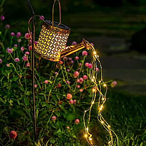 EGOBOO Solar Watering Can with Waterfall Lights, Waterproof Lawn Hanging Twinkle Warm Landscape Solar Powered Lamps Outdoor Garden Yard (Copper)