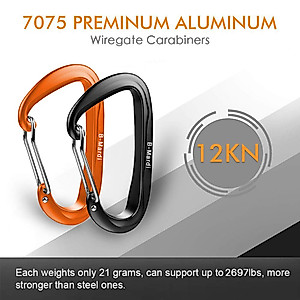 B-Mardi Carabiner Clips Heavy Duty 12kN (2697 lbs)-Lightweight Locking Carabiners for Camping, Hiking, Hammock, Dog Leash Harness, Outdoor and Gym etc, Keychains& Utility ﻿