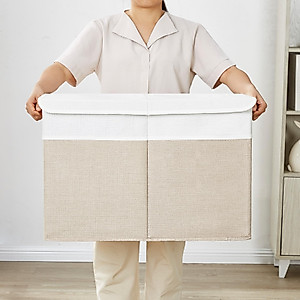 Bagnizer Large Toy Storage Box with Lids, Collapsible Sturdy Baby Storage Organizer Chest Bin Basket for Kids, Boys, Girls, Playroom, Nursery, Bedroom, Closet 25"x13"x16" (Beige and White)