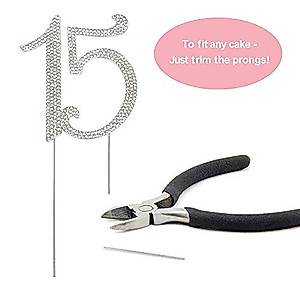 15 Cake Topper - Premium Silver Metal - 15th Birthday or Anniversary Party - Sparkly Rhinestone Quinceanera Cake Topper Decoration Makes a Great Centerpiece - Now Protected in a Box
