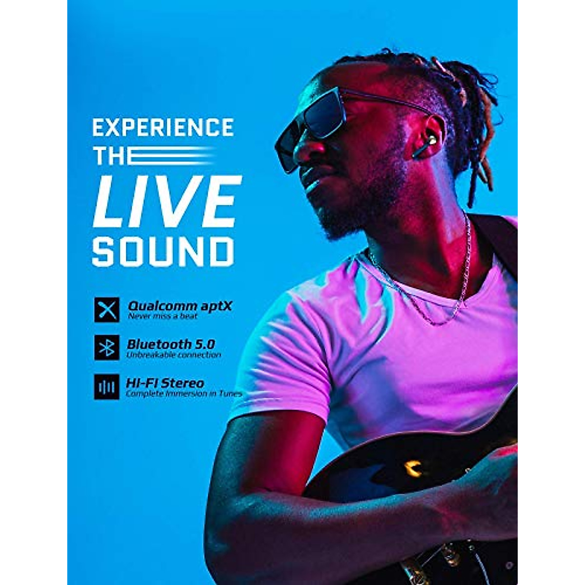 Wireless Earbuds, Cystereo Glare Bluetooth 5.0 Earbuds, 4 Mics Noise Cancelling for Clear Call, IPX7 Waterproof, Touch Control, aptX Deep Bass Earbuds with USB C Charging Case for Sports, Work