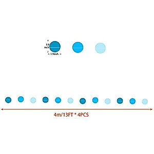 Zwiebeco 52Ft Blue Circle Dots Garland Paper Dot Bunting Banner Hanging Polka Dot Streamers for Baby Shower Birthday Engagement Wedding Bridal Shower Hen Tea Party Nursery Kids Room Home Decorations