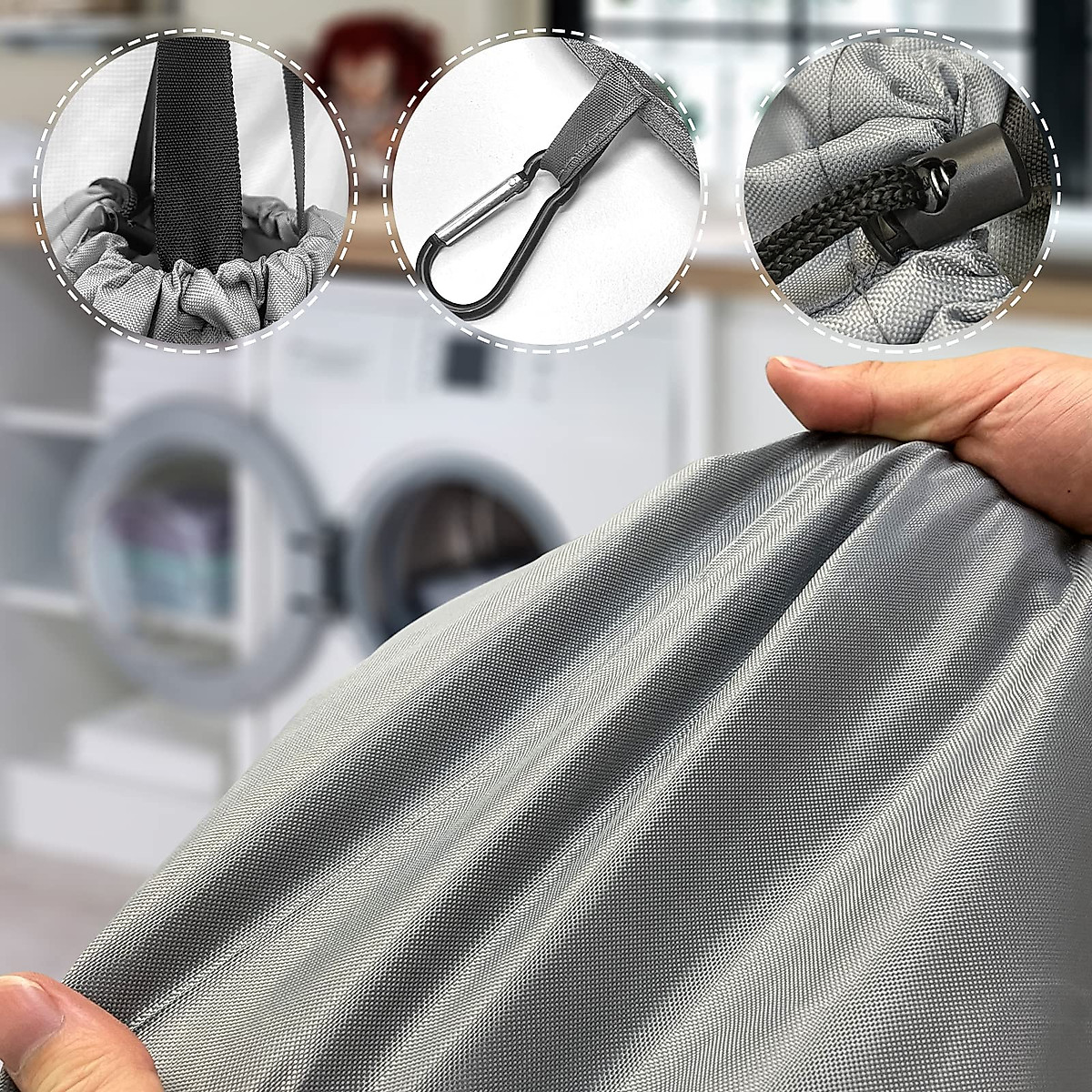 Cute Cat Travel Laundry Bags - Canvas Dirty Clothes Bag with Handle and Carabiner - Expandable to 24''l x 21''w - Great for Traveling - Cat Gifts for Women - Travel Laundry Bags for Dirty Clothes