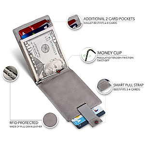 SERMAN BRANDS RFID Blocking Slim Bifold Genuine Leather Minimalist Front Pocket Wallets for Men with Money Clip Thin Gift (Slate Gray 1.S)