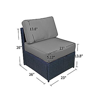 MCombo Patio Outdoor Furniture 2-Piece Black Wicker Sofa Club Chairs Loveseat Rattan Conversation Chair Middle Chair with Cushions 6085 (Grey)