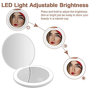 Kilobey Compact Mirror with Light, LED Lighted Travel Makeup Mirror 1x/10x Magnifying Mirror Rechargeable Portable Pocket Mirror 3.5in Double Sided Folding Round Mirror for Handbag, Purse