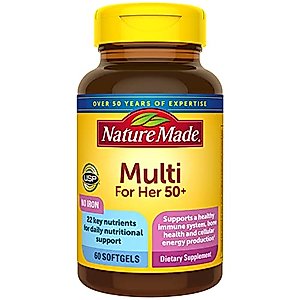 Nature Made Multivitamin For Her 50+ with No Iron, Womens Multivitamin for Daily Nutritional Support, Multivitamin for Women, 60 Softgels, 60 Count (Pack of 1)