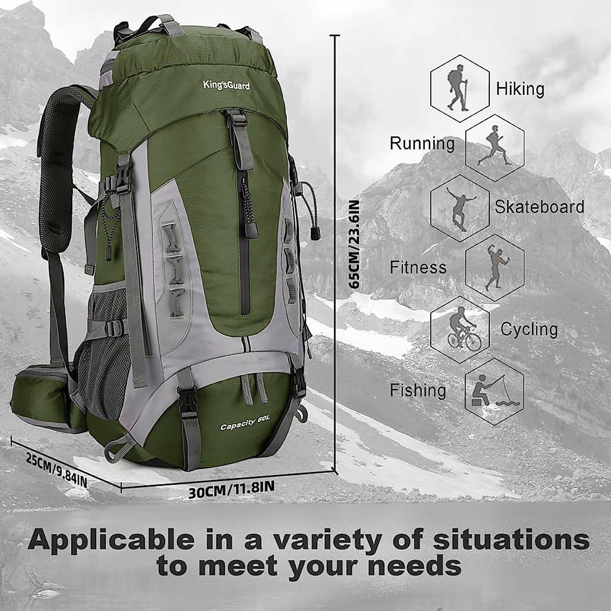 King'sGuard 40L Hiking Backpack Men Women Travel Backpack Waterproof Climbing Daypack with Rain Cover for Mountaineering Backpacking (Dark-Blue)
