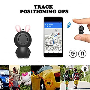 Portable Rabbit-Shape Locator Mini Anti-Loss Device Waterproof Bluetooth 5.0 Mobile Tracking Bluetooth GPS Locator for Pet Keychain Bag, Black, 1PC